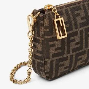 Fendi Tube Pouch Brown Jacquard Ff Fabric Clutch With Chain